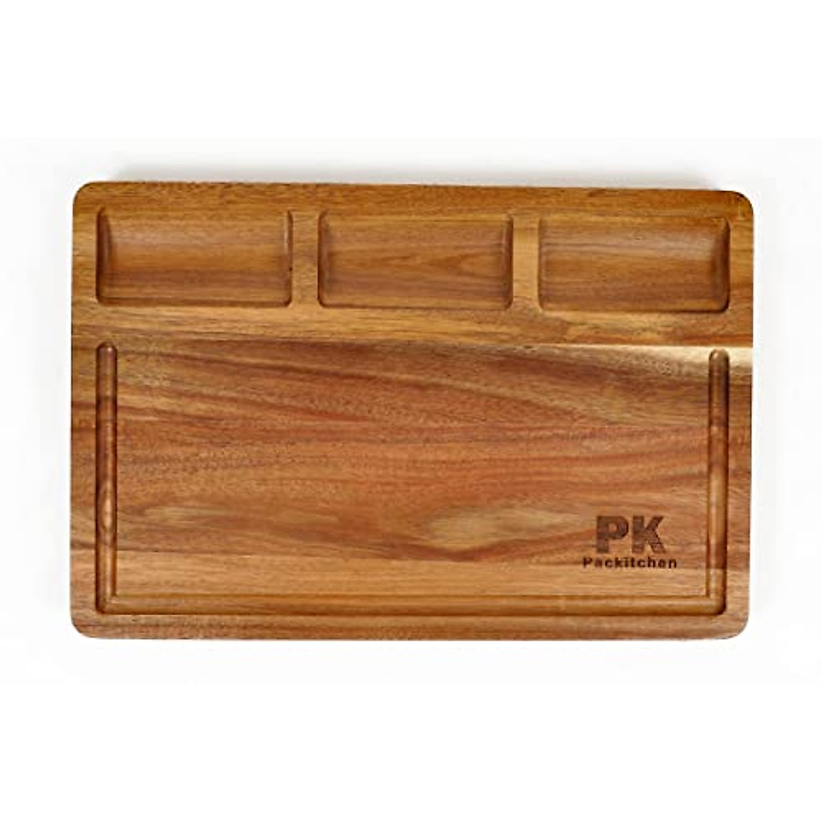 Acacia Wood Cutting Board with Compartments, Cutting Board with Juice Grooves, Charcuterie Board for Meat, Cheese, and Vegetables (Small)