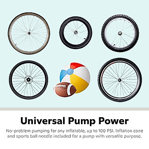 Schwinn Air Center Max Floor Bike Pump, Pressure Gauge, Pumps 100 Max PSI, Dual Head Fits Schrader and Presta Valve Types, Best for Wide Tires, Silver