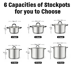 Cook N Home Stockpot Sauce Pot Induction Pot With Lid Professional Stainless Steel 12 Quart, Dishwasher Safe With Stay-Cool Handles, Silver