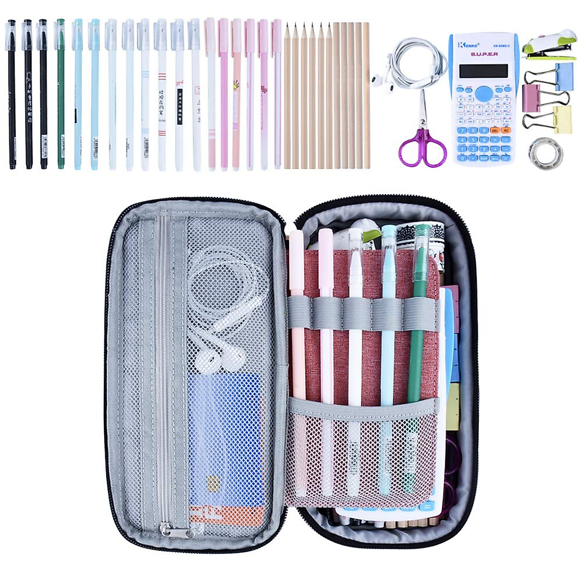 Chelory Pencil Case Large Capacity Pencil Bag Pouch Pen Case Pencil Marker Holder Stationery Organizer Cosmetic Makeup Bag with Big Storage for Teen Boys Girls School & Office Supplies (Light Pink)