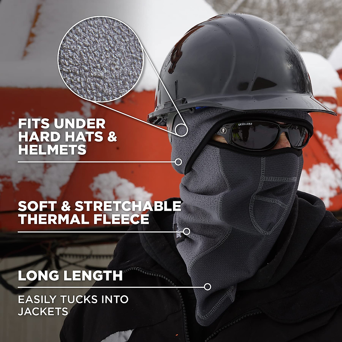 Ergodyne N-Ferno 6823 Balaclava Ski Mask, Wind-Resistant Face Mask, Hinged Design, Each, Black, One Size