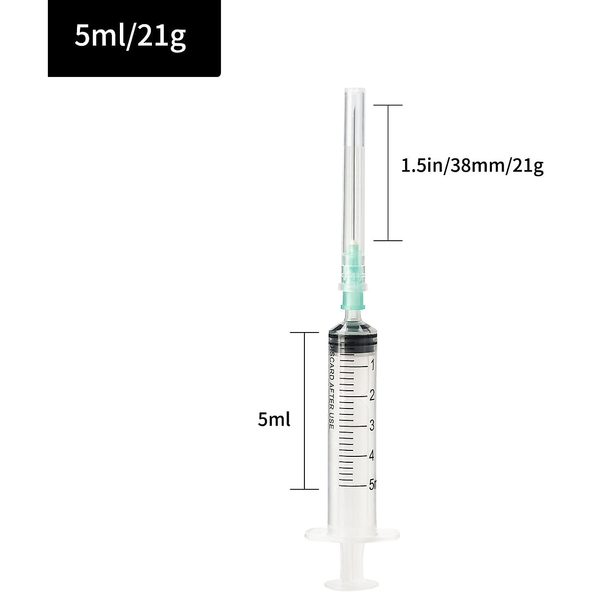 Disposable Sterile Lab Supplies 5ml Syringe with 21Ga 1.5inch Needle, Individually Packed 100Pack