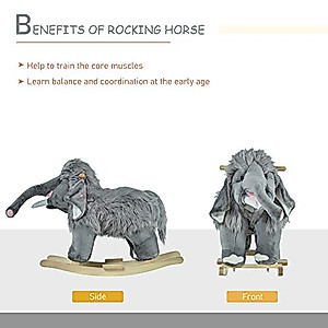 Qaba Kids Ride-On Rocking Horse Toy Mammoth Style Rocker with Fun Music & Soft Plush Fabric for Children 18-36 Months