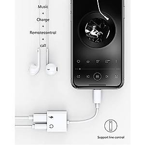[Apple MFi Certified] Headphone Adapter for iPhone，2 in 1 Lightning to 3.5mm Aux Audio Dongle Headphone Accessories Compatible with iPhone 14/13/XR/X 8 7/iPad Audio Earphone Adapter for All iOS System