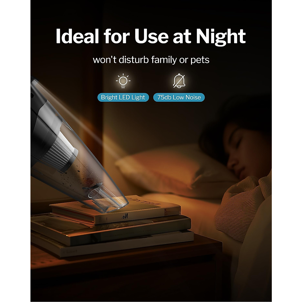 Powools Car Vacuum Cordless Rechargeable - Handheld Vacuum Cleaner High Power with Fast Cahrge Tech, Portable Vacuum with Large-Capacity Battery, Handy Handheld Vac with LED Light, Silver (PL8189)