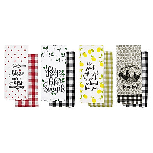 fillURbasket Decorative Buffalo Plaid Kitchen Towels Set of 8 Cute Summer Spring Dish Towels Lemons Bees Rooster Flour Sack Towels for Dish Hand Drying 100% Cotton 15”x25”