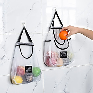 Linkidea 8 Pack Reusable Mesh Bag, Portable Fruit Bags, Washable Hanging Storage Bags, Organizer Shopping Handbag for Garlic, Onions, Potatoes