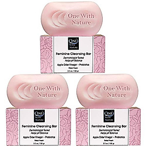 One With Nature Feminine Cleansing Bar, Petal Fresh, Probiotics, Apple Cider Vinegar, Omega Fatty Acids, Oatmeal, Pure, Gentle Cleansing Bar for Sensitive Skin, Face, Body, 3.5 Oz (Pack of 3)