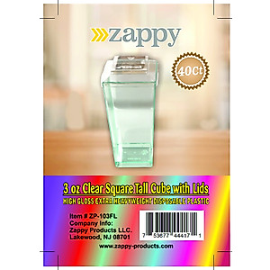 zappy Elegant Tall Square Mini Cube 3oz Clear Plastic Tasting Sample Shot Glasses Parfait Souffle Jello Mini Dessert Cups Dessert Glasses 3 oz Shooter Tumbler Party Cups Bowls With Lids (40 Ct)