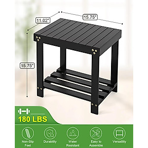 Bamneat Small Bamboo Bathroom Shower Bench with Storage Shelf, Durable Shower Stool for Shaving Legs, Indoor and Outdoor Use, Black