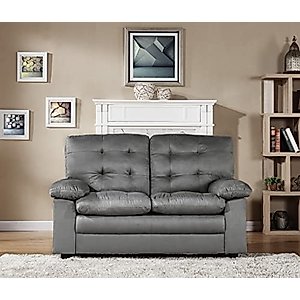 Urban Home Furniture Urban Home Loveseat Padded Arms, Grey Microfiber Love Seats