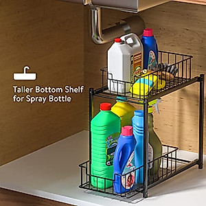 MaraFansie Under Sink Organizers and Storage Pull Out Organizer Kitchen Cabinet Rack with Sliding Drawers, Black