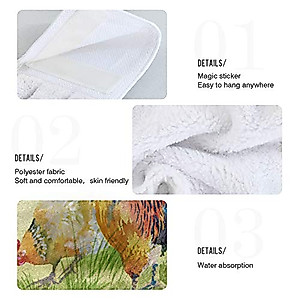 Alaza 2 Pcs Kitchen Towel, Watercolor Farm Bird Rooster Absorbent Towel Hanging Towel Hand Towel