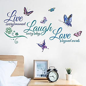Live Laugh Love Inspirational Quotes Wall Decals Butterfly Motivational Lettering Positive Sayings DIY Sticker Vinyl Art Mural for Bedroom Living Room Nursery Decor(Blue)