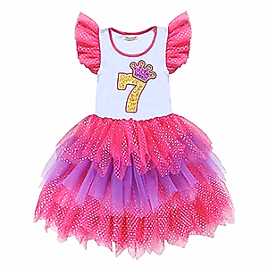PrinceSasa Number 7#7 Child Tutu Party Girls Birthday Summer Dresses,6EDTA7,7-8 Years(Size 140)
