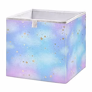 Kigai Stars and Clouds Open Home Storage Bins for Home Organization and Storage, Collapsible Closet Storage Bins, 15.75"L x 10.63"W x 6.96"H