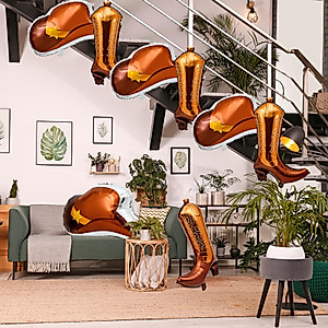 Wettarn 16 Pcs Cow Balloons Include 8 Pcs Cow Boot Balloons and 8 Pcs Cow Hat Foil Balloon Cowboy Cowgirl Party Supplies Cowgirl Party Decorations for Birthday Western Horse Theme Party Supplies