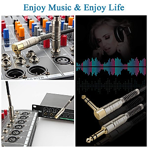 JOLGOO 1/4 inch TRS Cable, Straight to Right Angle 1/4 Inch 6.35mm Stereo Audio Cable for Studio Monitors,Mixer,Yamaha Speaker/Receiver, 10 Feet