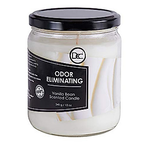 Vanilla Bean Odor Eliminating Highly Fragranced Candle - Eliminates 95% of Pet, Smoke, Food, and Other Smells Quickly - Up to 80 Hour Burn time - 12 Ounce Premium Soy Blend