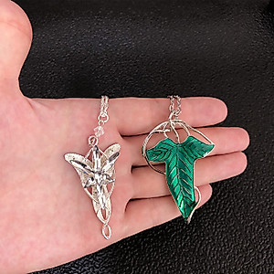 HJYZY 3 pcs Hobbit Necklace Gold Tone The Ring Pendant Necklace Vintage Green Leaf Elven Pin Brooch Pendant Chain Necklace