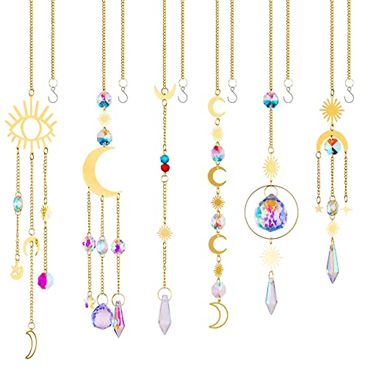 Sun Catchers Indoor Window, 6Pieces Crystal Suncatcher Hanging Crystals for Windows, Light Catcher Window Crystals Ball Prism Rainbow Maker Pendants for Garden Christmas Wedding Party Decoration