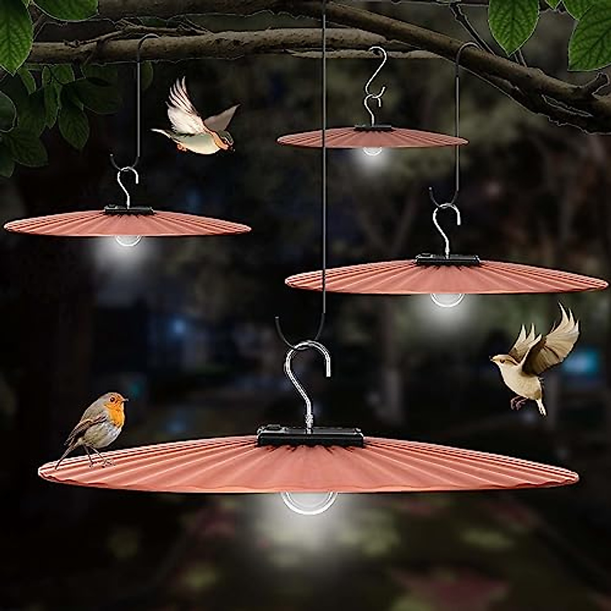 Bird Feeder Baffle with Solar Lamp, Wide Diameter Hummingbird Feeders Covers,Weather Guard Protect Feed from Sun and Bird Seed Dry,for Hanging Bird Feeders Guard-13inches