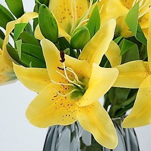 MINYULUA 8Pcs Artificial Tiger Lily Flowers Yellow Real Touch Lilies Flower Bouquet Faux Floral Table Centerpieces Arrangement for Wedding Home Party Garden Office Decor