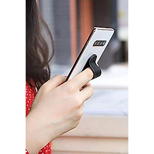 AOLEY Finger Holder for Phones, Cell Phone Grip | Phone Handle | Finger Strap with Stand for iPhone Android Smartphone Small Tablet (PU-Black)