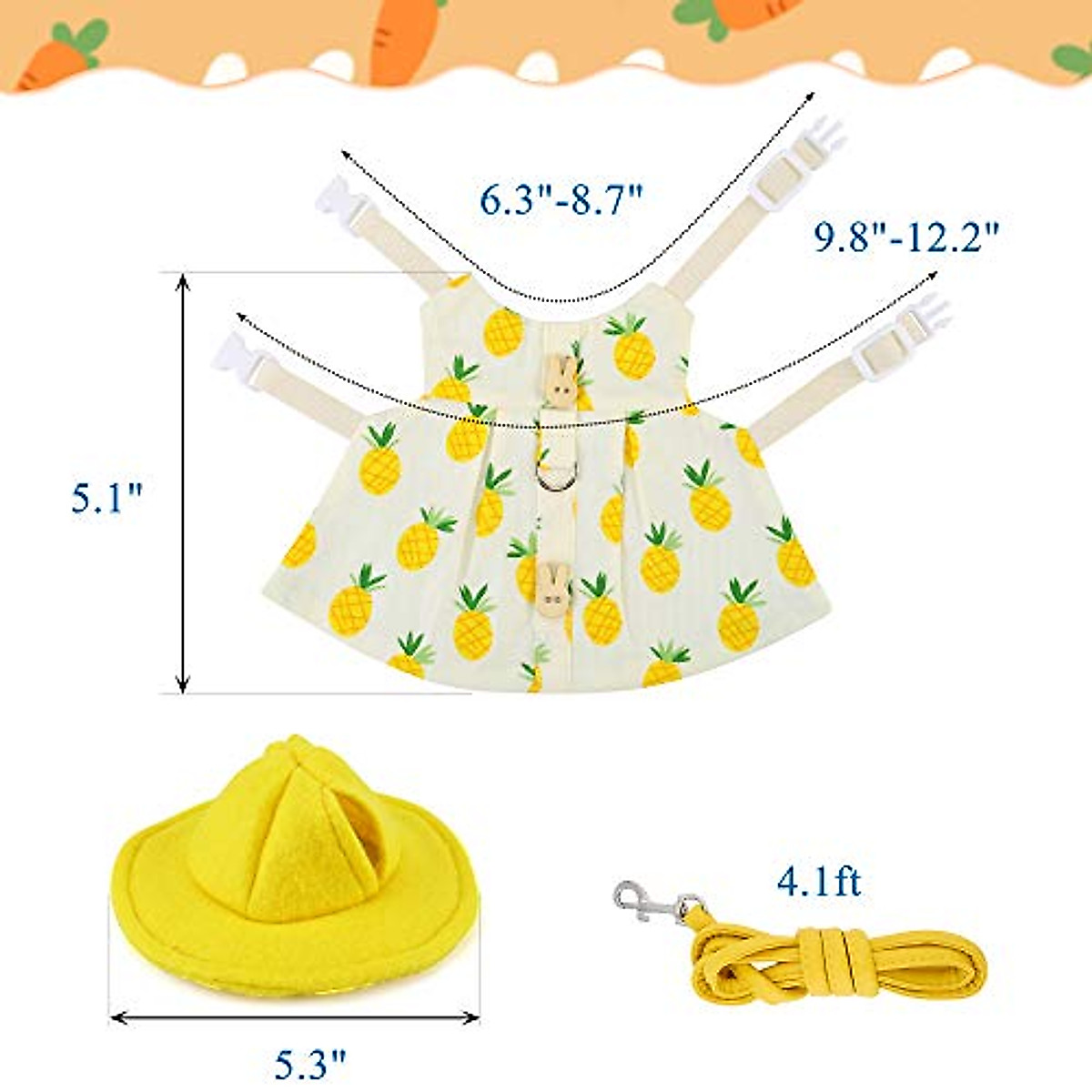 Mogoko Soft Rabbit Harness with Leash, Cute Bunny Vest Dress and Lead Set for Ferret Guinea Pig Kitten Small Animals (S)