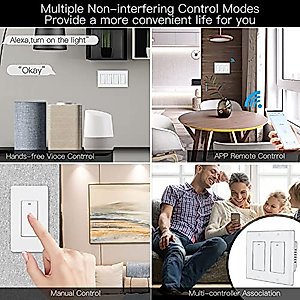 MOES WiFi Smart Light Switch, Single Pole/Multi-Control Association Needs Neutral Wire 2.4GHz Wi-Fi Smart Life/Tuya App Light Switch Works with Alexa and Google Home No Hub Required, 4 Pack White