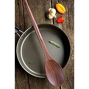 Wooden Spoon for Cooking, 14 Inch Walnut Wood Mixing Spoon for Soup Stirring, Nonstick Kitchen Serving Spoons Scooper Utensil with Long Comfortable Handle Smooth Finish Tableware