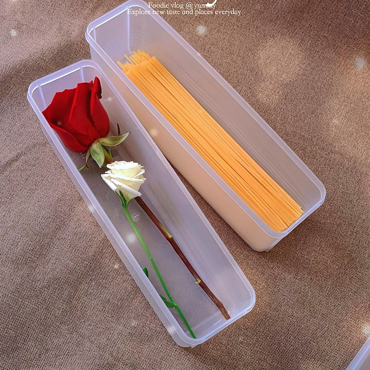 HYMAOME 2Pcs Spaghetti Container Pantry Storage Dispenser Clear Pasta Box Horizontal Food Storage Long Stackable Containers for Long Pasta, Noodles, Pantry Snacks