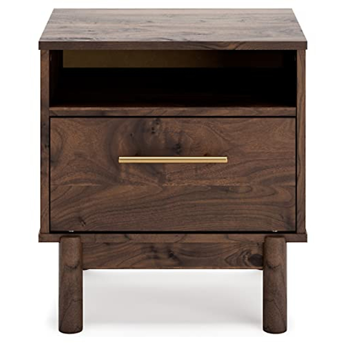 Signature Design by Ashley Calverson Modern 1 Drawer Nightstand with Open Cubby, 21.18" Tall, Dark Brown