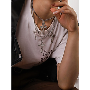 Sacina Gothic Cross Choker Necklace, Zinc Alloy Cross Pendant, Goth Halloween Christmas New Year Jewelry Gift for Women