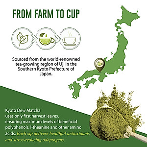 Kyoto Dew Matcha – Organic Premium Ceremonial Grade from Japan Matcha Green Tea Powder – Radiation Free, Non Fillers, Zero Sugar – USDA & JAS Certified Organic 30g (1oz) Tin