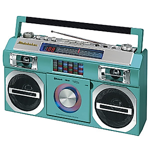 Studebaker Vintage Aqua Turquoise 80's Retro Street Bluetooth Wireless Streaming Boombox Rechargeable Battery, CD/MP3 Player, AM/FM, USB, Multi Color LED EQ, Full-Range High Bass Speakers & AC/DC -