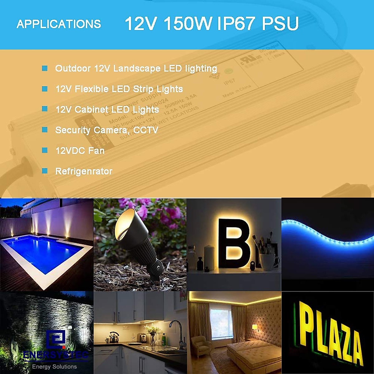 12V LED Driver 150 Watts 110V to 12 Volt Power Supply Waterproof IP67 Transformer 150W 12V DC LED Power Supply AC to DC Converter with 3 Prong Plug, 120V AC to 12V DC Power Adapter Low Voltage