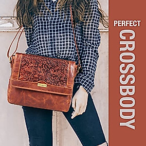 LEVOGUE Crossbody bag in Genuine Leather with flower embossing-Elegant and Classic design