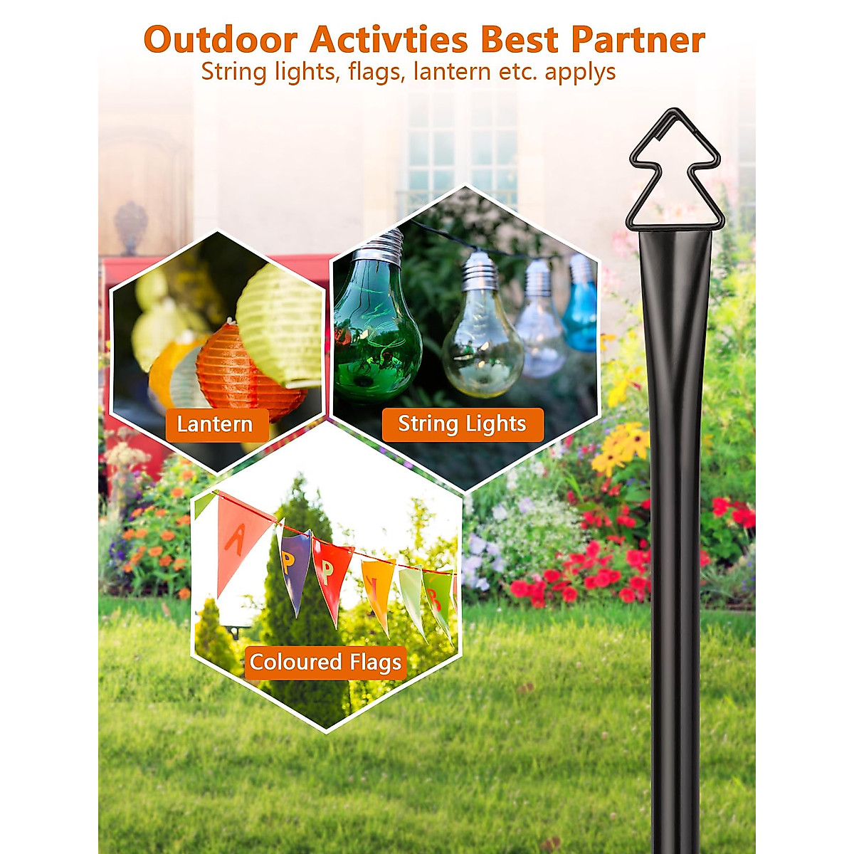 LOPANNY String Light Poles, Sturdy Outdoor Light Pole for Hanging String Lights, Deck Lighting Stand for Party