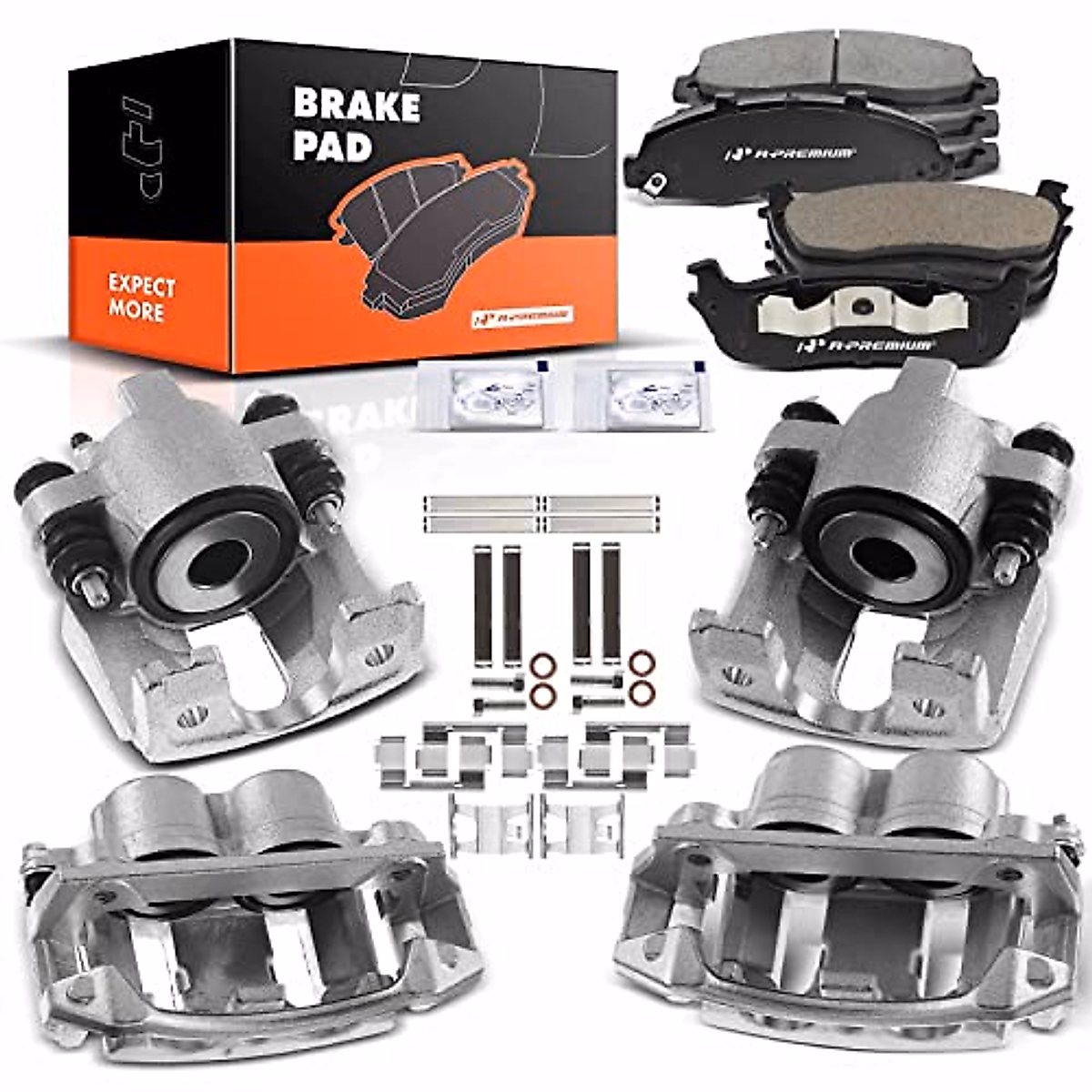 A-Premium Front & Rear Disc Brake Calipers with Ceramic Pads Compatible with Ford F-150 1999-2003 & Lincoln Blackwood 2002-2002 12-PC Set