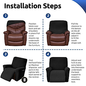 KEKUOU Recliner Chair Covers Lazy Boy Recliner Covers Stretch Couch Cover Slipcovers 1 Piece Furniture Protector with Elastic Bottom for Dog,Kids.(One Size, Black)