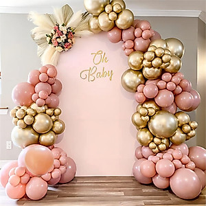 156pcs Dusty Pink Sand White Gold Balloon Garland Kit Arch, 5''/12''/18'' Different Sizes Retro Dusty Rose Blush Latex Balloons For Wedding Engagement Baby&Bridal Shower Birthday Party Decoration