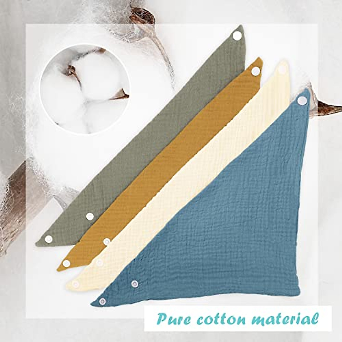 WD&CD 4 Pcs Baby Triangular Cloth Bibs, Double Layer Soft Absorbent Muslin Neck Cloth Drool Bib with 2 Adjustable Snaps, F