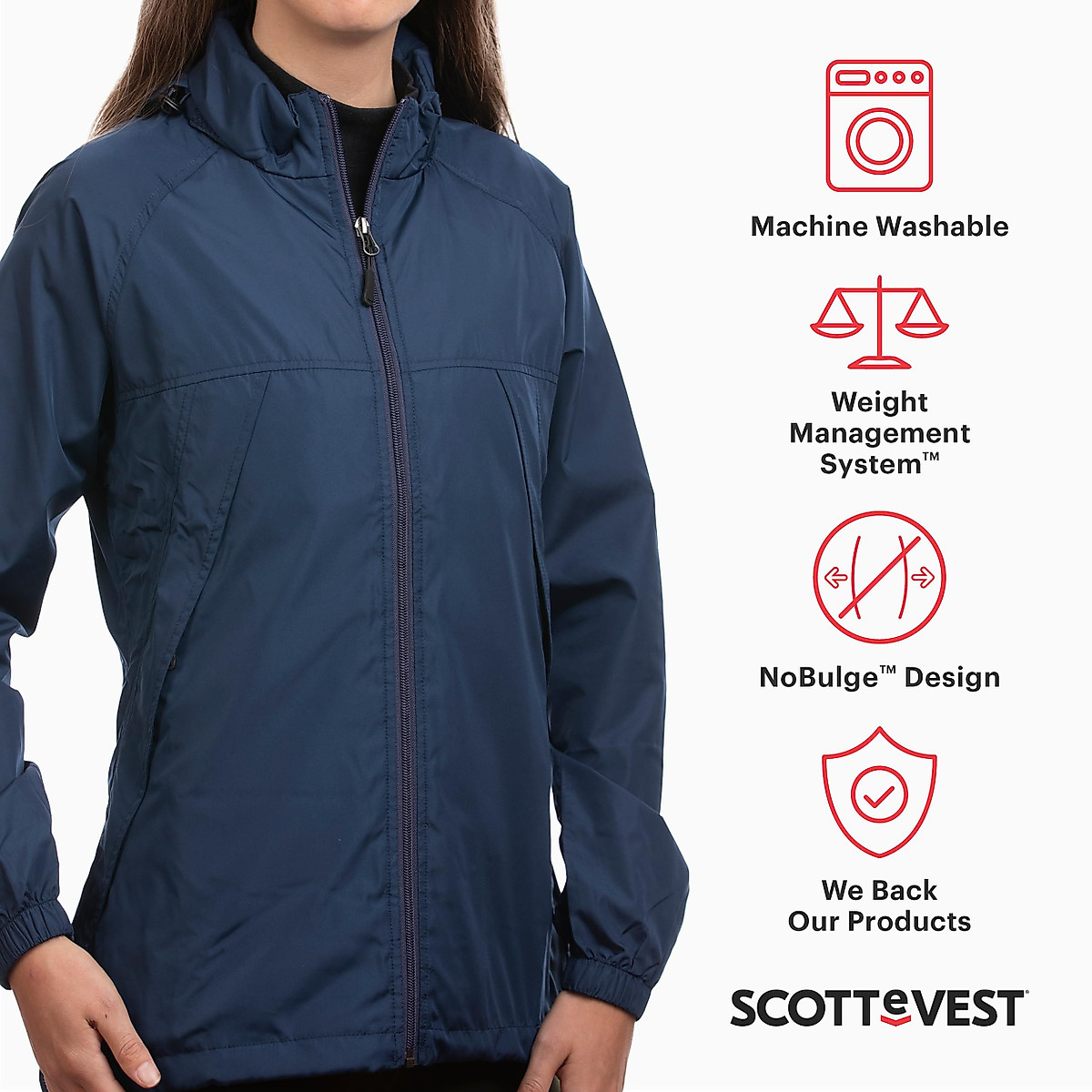 SCOTTeVEST Pack Windbreaker Jacket for Women - 19 Hidden Pockets - Lightweight Water Repellent Coat for Travel & More (Red, M1)
