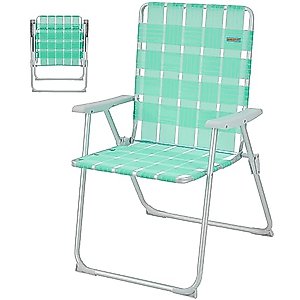 #WEJOY Anti-tip Over Folding Webbed Lawn Chair, Oversized 17-in High Beach Chair for Adults Heavy Duty,Aluminum High Seat Camping Chair for Elder Outdoor Garden Park Backyard(Cyan/Grey)