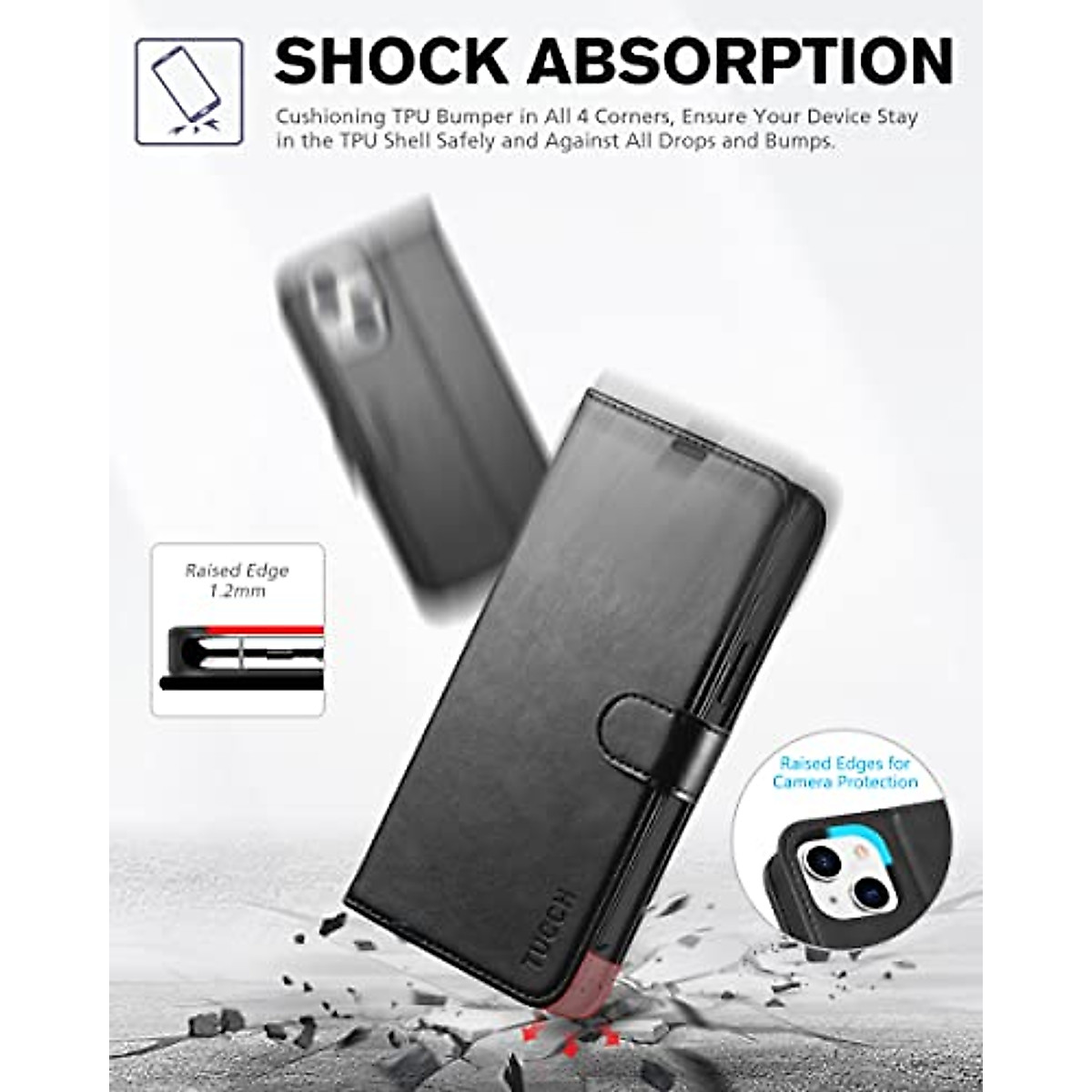 TUCCH Case for iPhone 14 Plus Wallet Case, [RFID Blocking] 4 Card Holder Stand [Shockproof TPU Interior Case] PU Leather Magnetic Protective Flip Cover Compatible with iPhone 14 Plus 6.7" 2022, Black