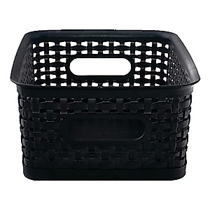 Realspace® Plastic Weave Bin, Small Size, 4" x 7 1/2" x 10", Black