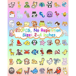 200Pcs Cute Animal Stickers for Kids, Water Bottle Stickers Waterproof Vinyl Stickers, Cute Kawaii Stickers for Teens Girls Boys, Laptop Sticker Pack for Skateboard Snowboard