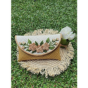 Folddit Straw Clutch Purses for Women - Handwoven Envelope Clutch Purse - Clutch Wallet for Women - Womens Clutch Purse - Wicker Purse, Rattan Bag, Straw Purse, Beach Purse (Beige)