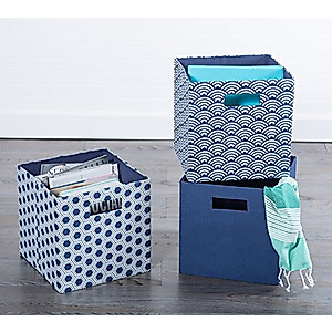 DII Collapsible Hard Sided Bin, Waves, Blue, Small
